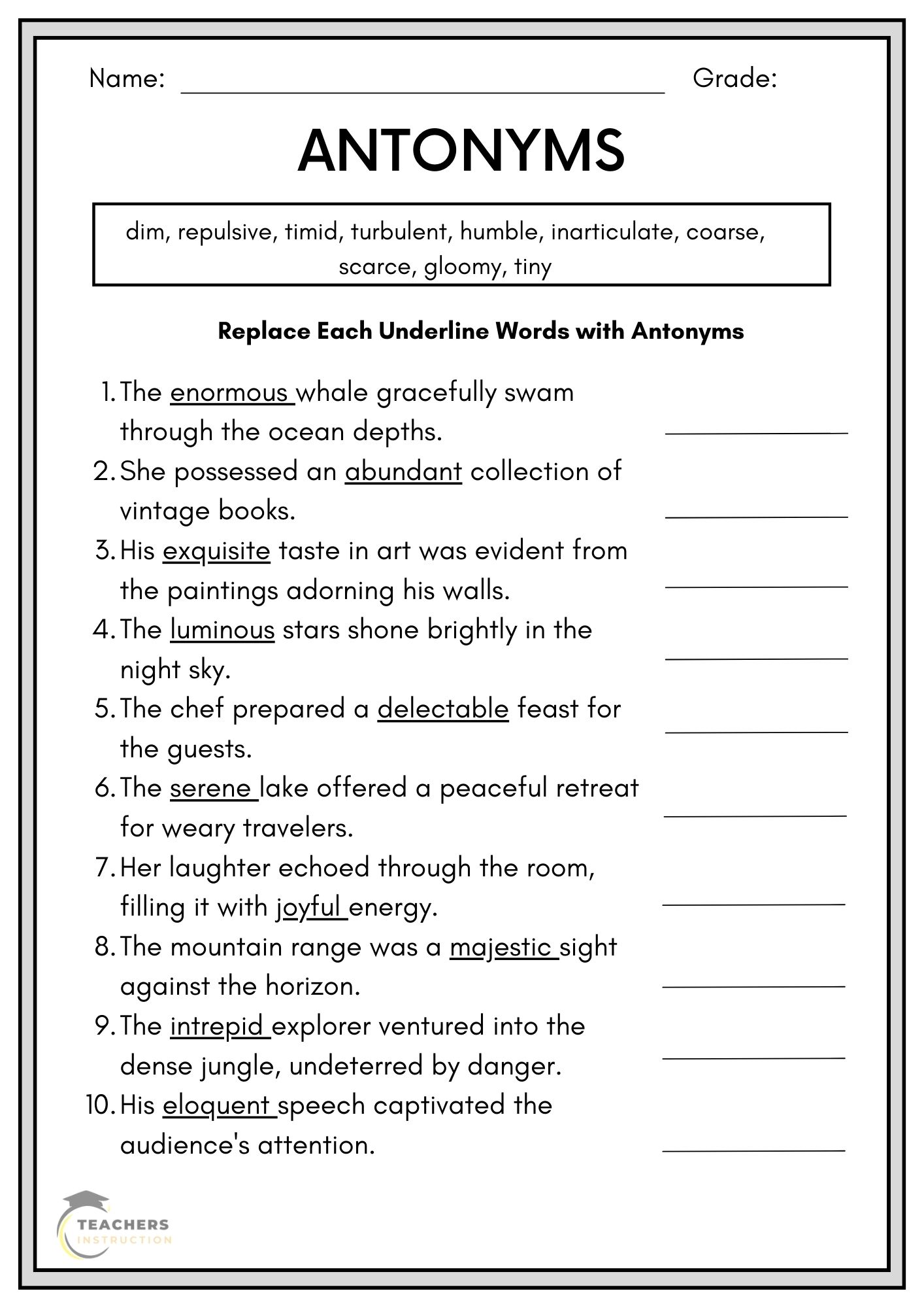 Antonym Worksheet Antonyms And Synonyms Free Printable | Carson