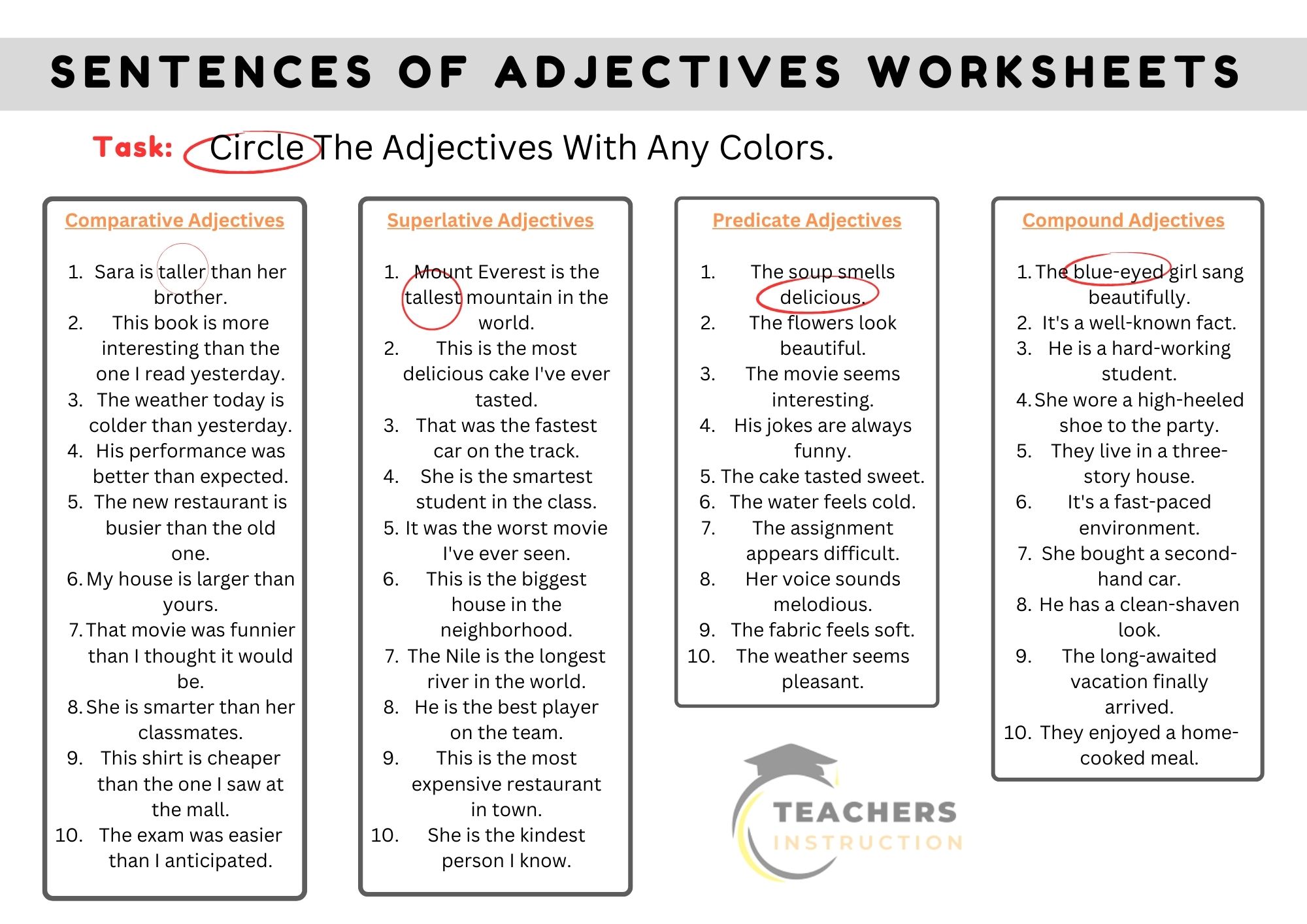 Descriptive Adjectives Worksheet 4th Grade