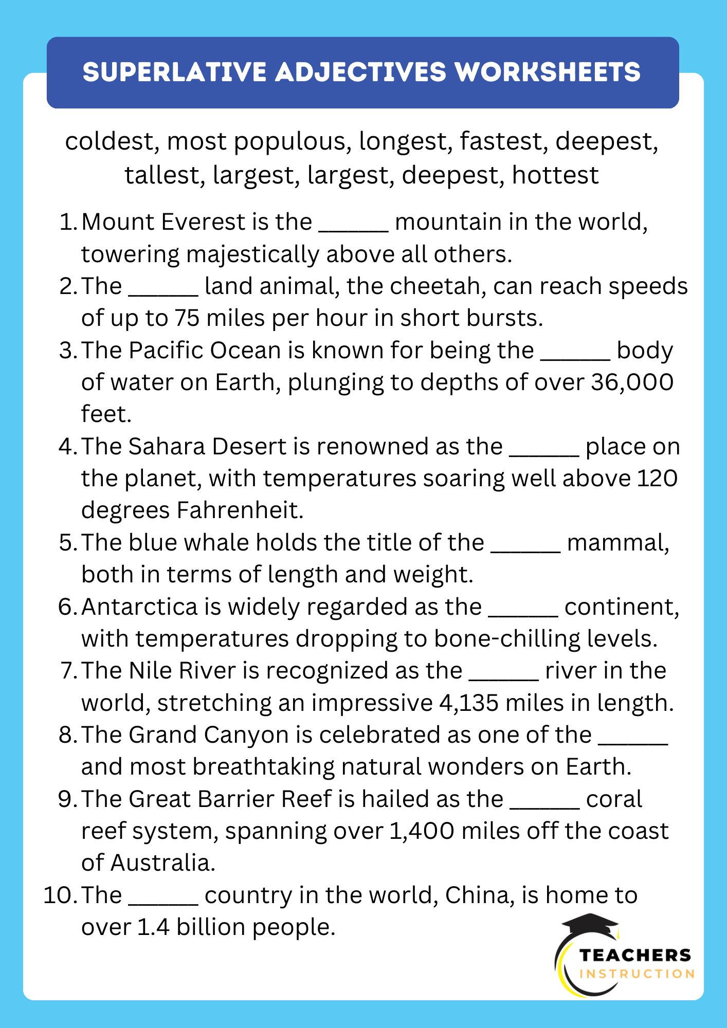 Comparative And Superlative Adjectives Worksheet Free Comparative