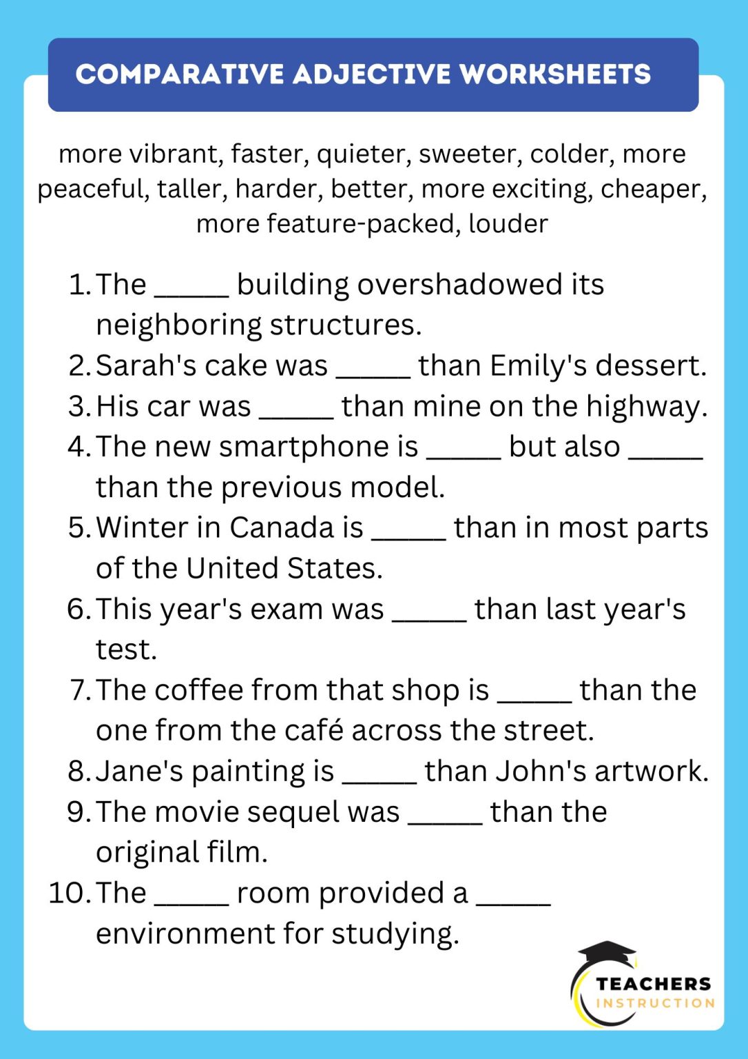 Comparative Adjective Worksheets