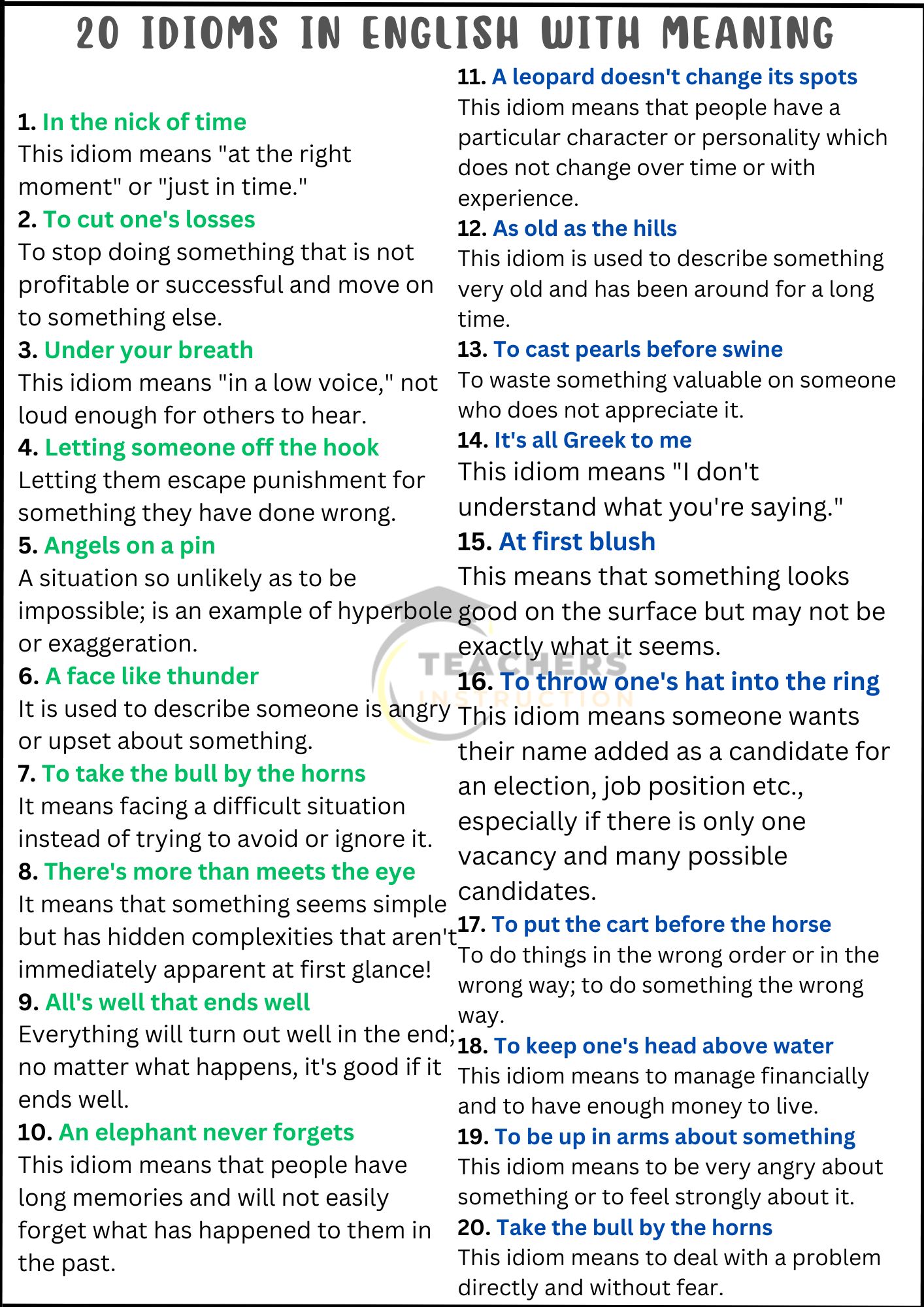 Idiomatic Expressions With Pictures Examples