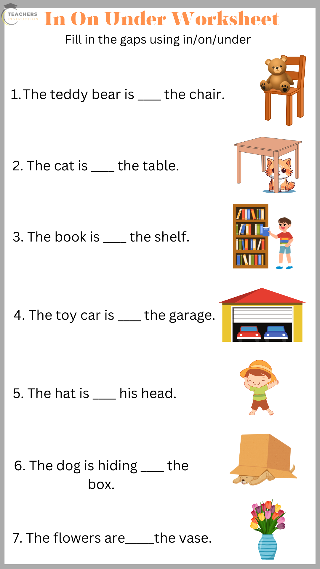 In On Under Worksheet for Early Learners